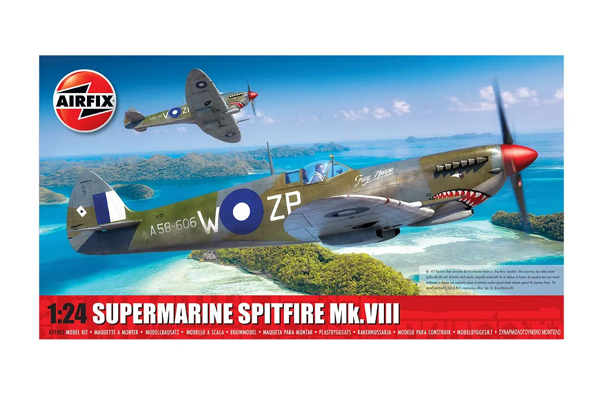 Airfix 1/24 Supermarine Spitfire Mk.VIII Fighter Scaled Plastic Model ...