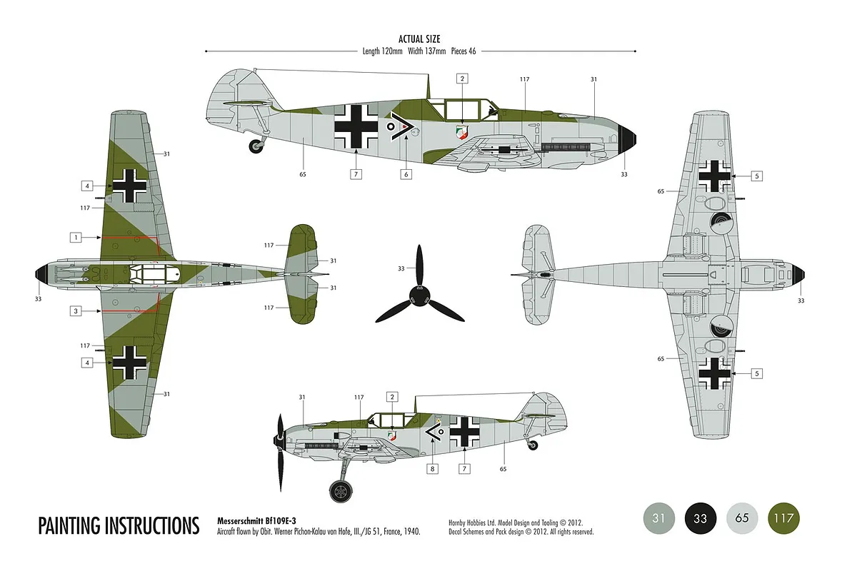 Airfix 1/72 Messerschmitt Bf 109E Fighter Scaled Plastic Model Kit Small Starter Set | A55106