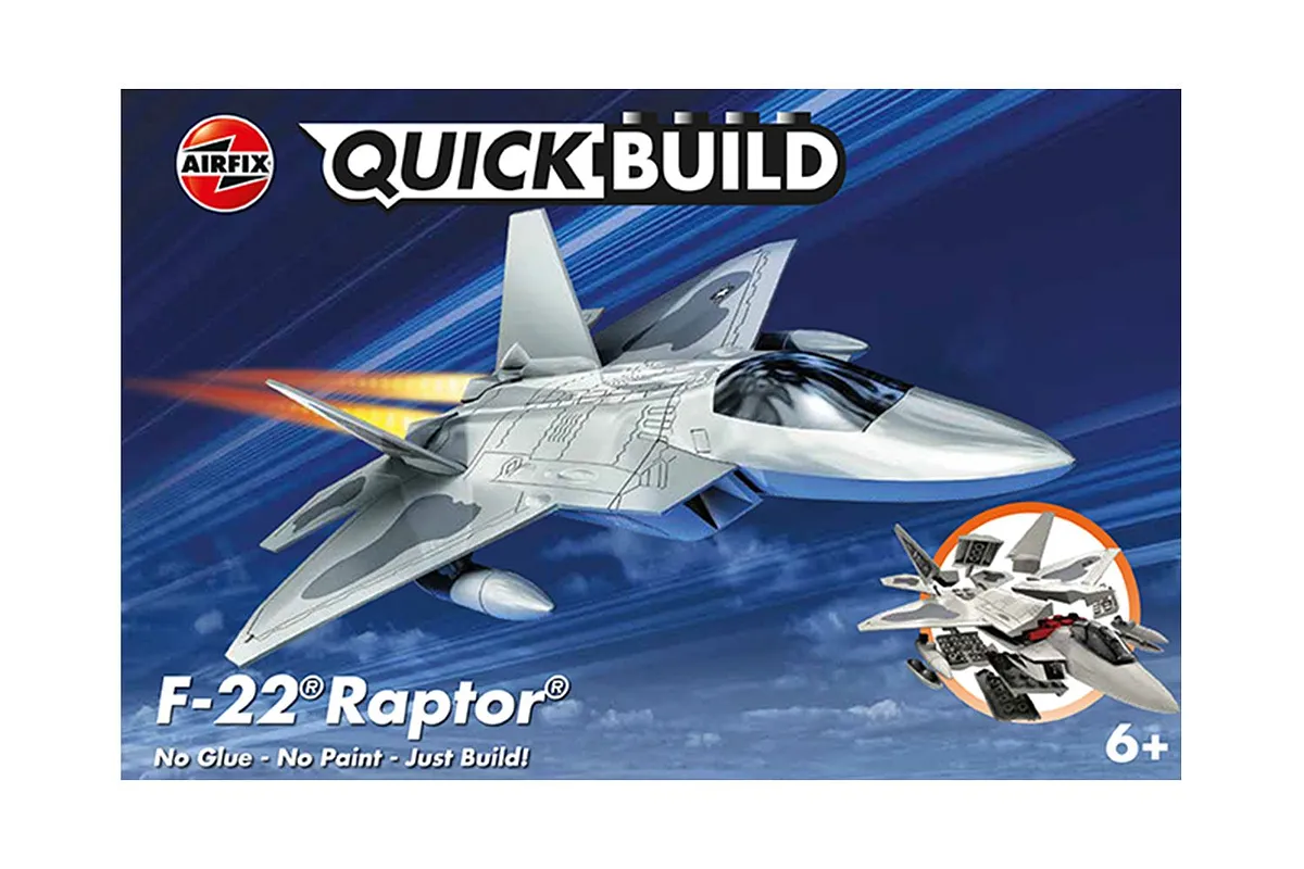 Airfix Quickbuild F-22 Raptor Jet Plastic Model Kit - Grey | J6005