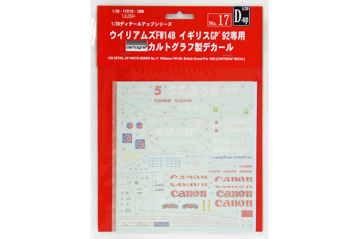 Fujimi 1/20 Williams FW14B British GP Cartograf Livery Detail Up Set ...