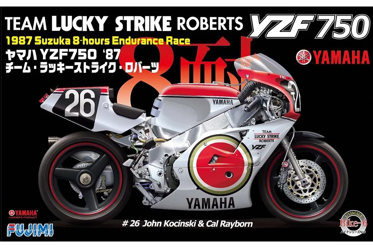 Fujimi 1/12 1987 Yamaha YZF750 Team Lucky Strike Roberts (Bike-No6) Scaled Plastic Model Kit ...