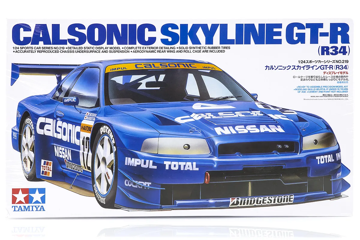Tamiya 1/24 Nissan Skyline R34 GT-R Calsonic Scaled Plastic Model Kit | 24219