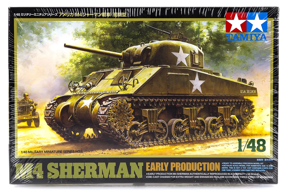 Tamiya 1/48 U.S. M4 Sherman Tank Scaled Plastic Model Kit | 32505