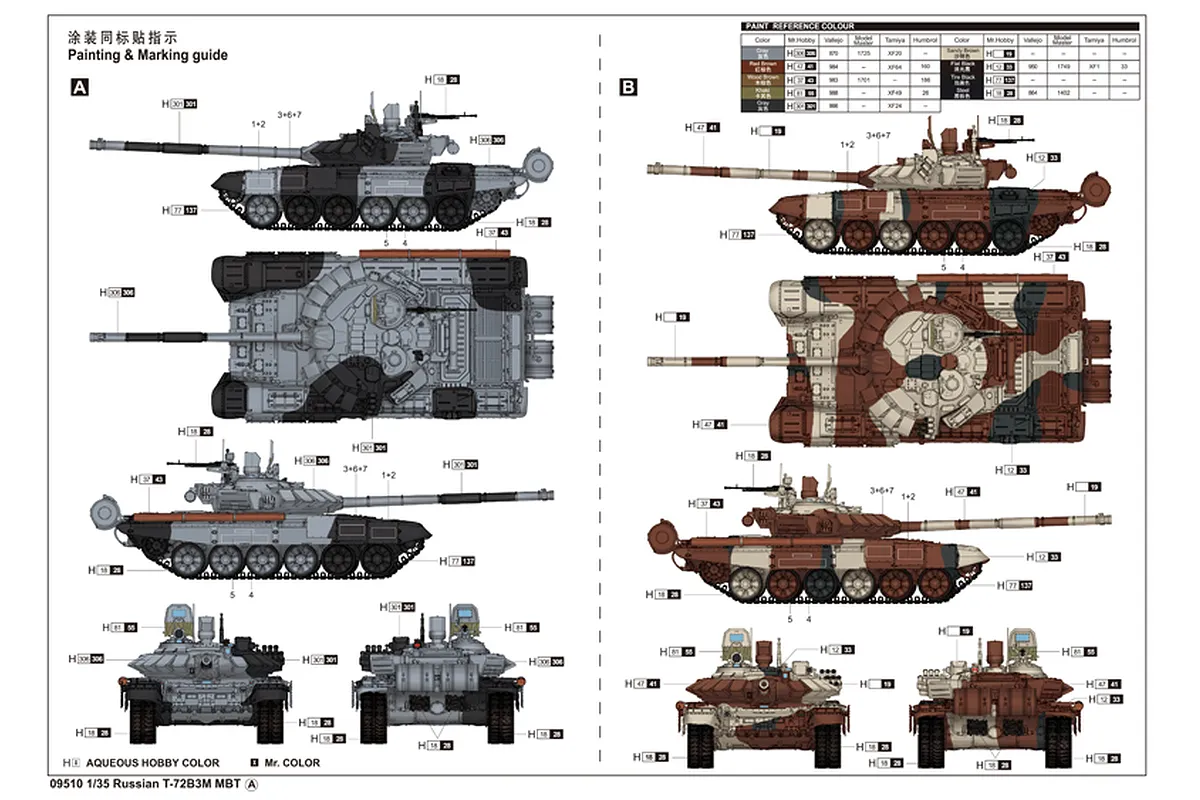 Trumpeter 1/35 Russian T-72B3M Main Battle Tank Scaled Plastic Model ...