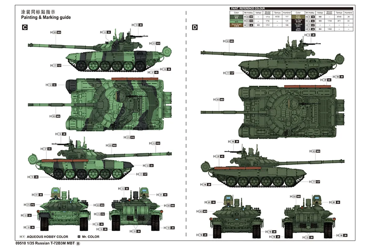 Trumpeter 1/35 Russian T-72B3M Main Battle Tank Scaled Plastic Model ...