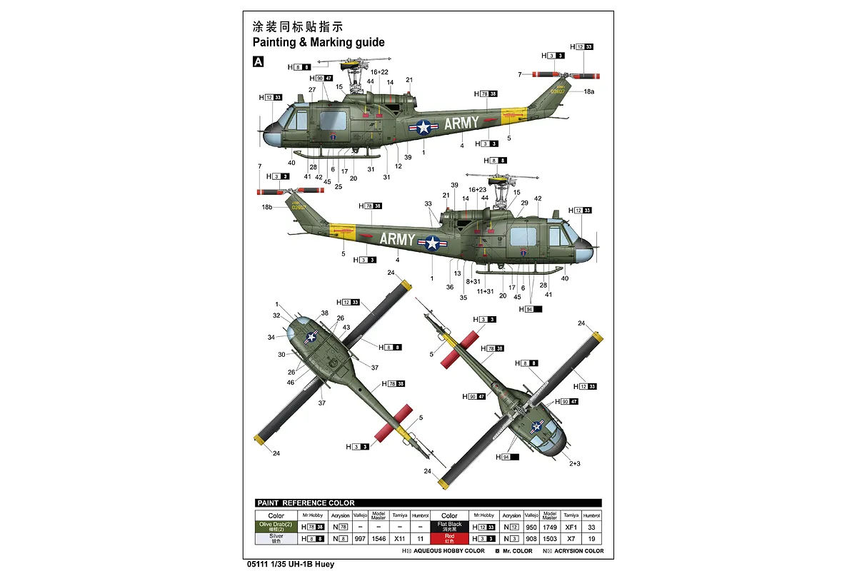Trumpeter 1/35 Bell UH-1B Huey Iroquois Helicopter Scaled Plastic Model ...