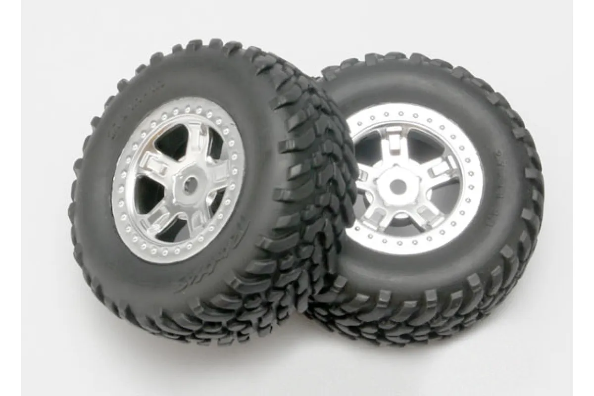 Traxxas 1.5 1.9 1 16 Slash Off Road Tyres on Satin Chrome Rims Glued Wheels 2Pcs