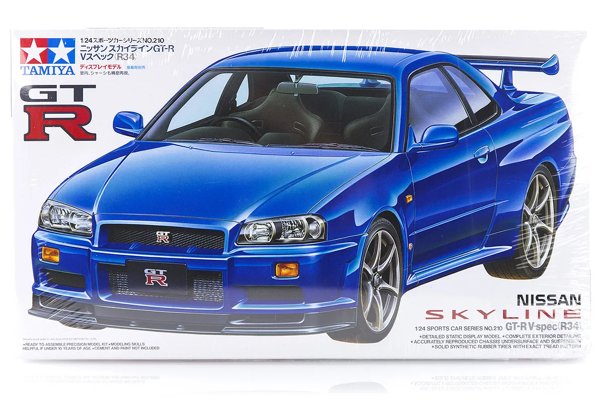 Tamiya 1/24 Nissan Skyline R34 GT-R Scaled Plastic Model Kit | 24210