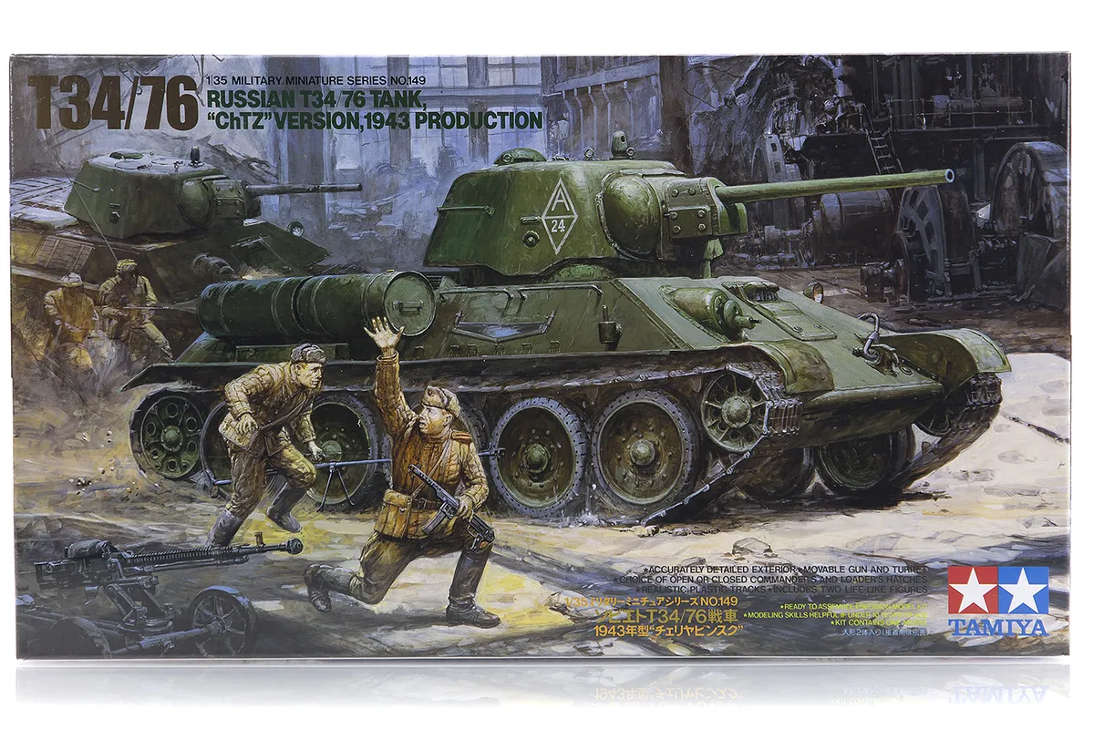Tamiya 1/35 Russian 1943 T34/76 Tank ChTZ Version Scaled Plastic Model ...