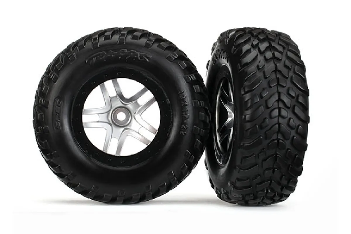 Traxxas 2.2 3.0 Off Road Tyres on Satin Chrome Black Split Spoke Rims Glued Wheels 2Pcs 6892R