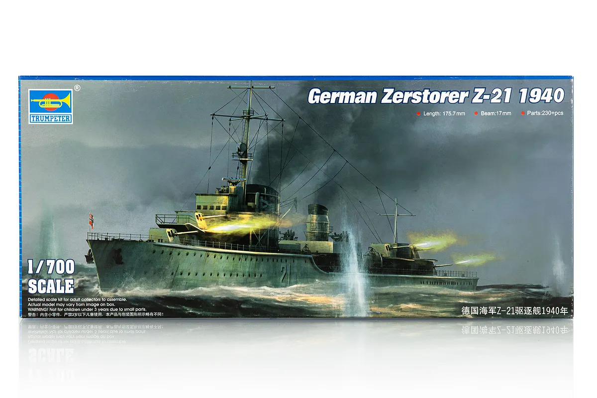 Trumpeter 1/700 Zerstorer Z-21 1940 Destroyer Plastic Model Kit | 05792