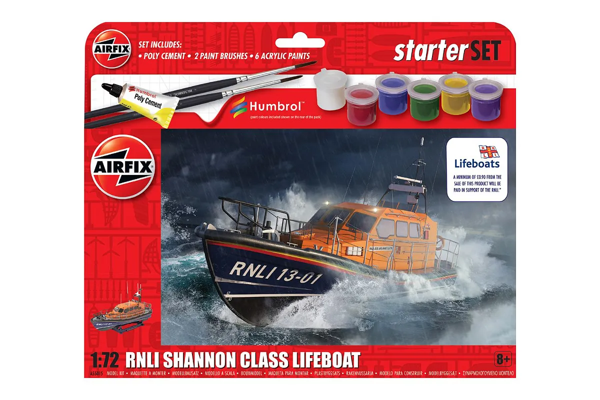 Airfix 1/72 RNLI Shannon Class Lifeboat Scaled Plastic Model Starter ...