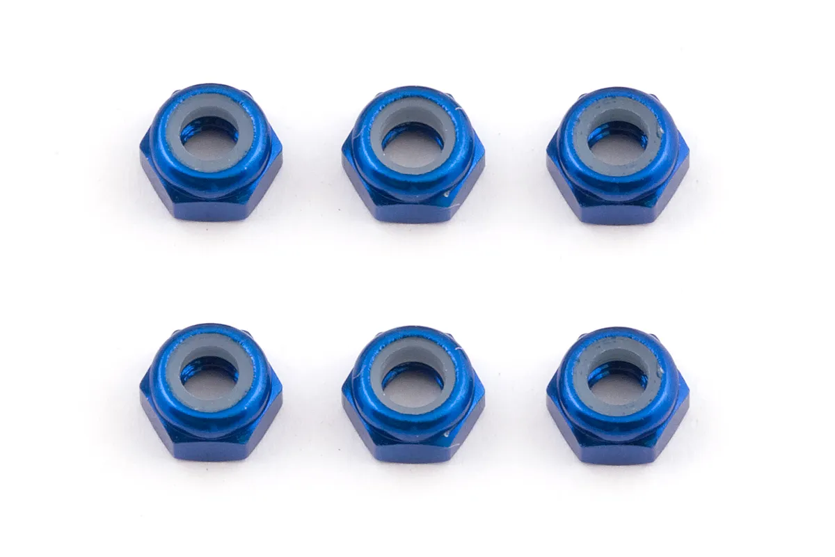 Factory Team Blue Aluminium 3mm Nyloc Nuts 6Pcs | 31550