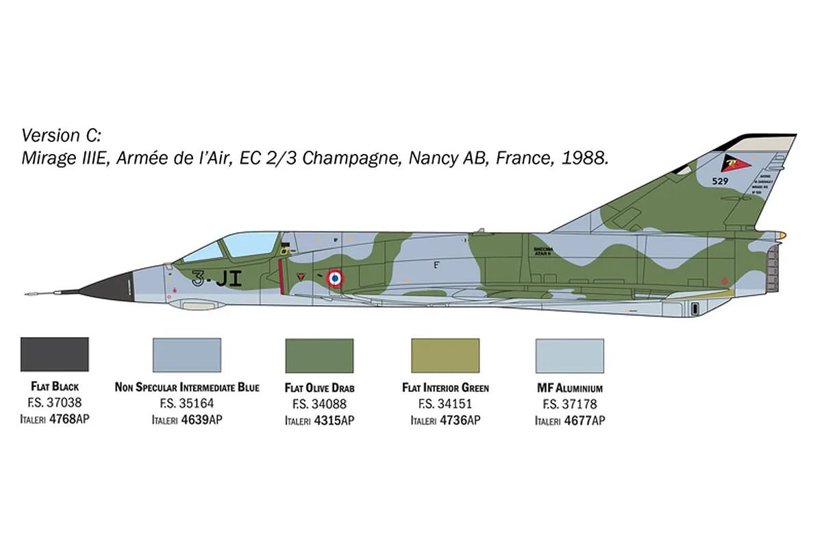 Italeri 1/48 Dassault Mirage III Fighter Scaled Plastic Model Kit | 2816