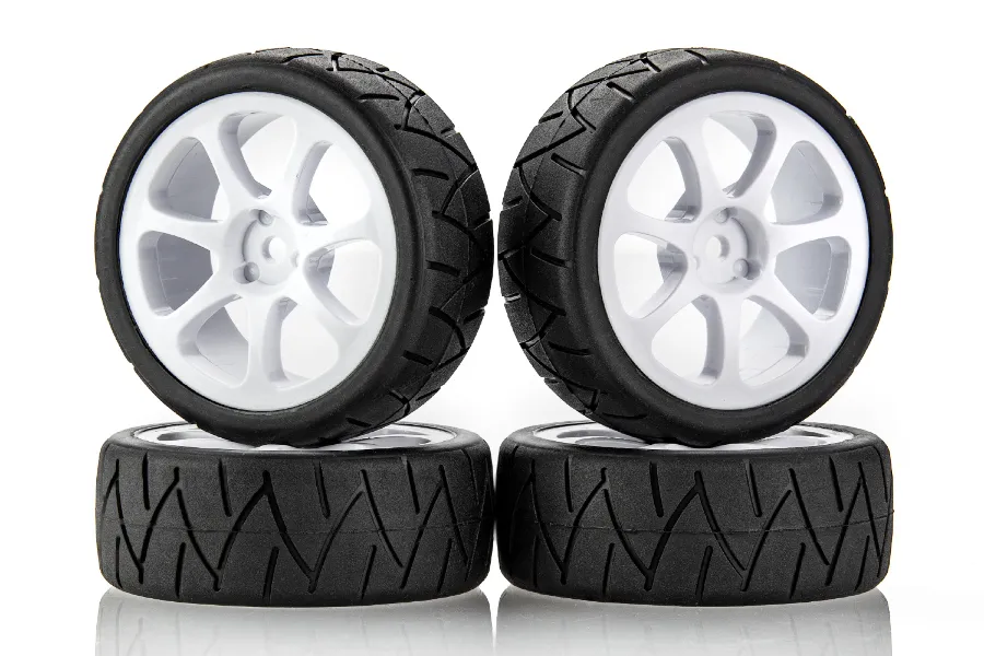 Team Powers 1 10 Touring Car 34s Treaded Radial Tyres w White Rims 4Pcs
