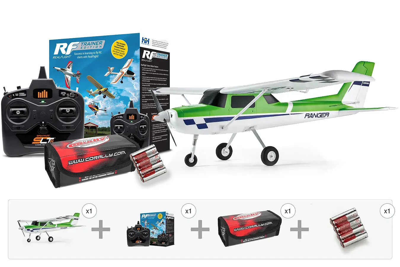 FMS RC Plane Ranger EP Reflex V3 1.2m Green - Learn To Fly Bundle