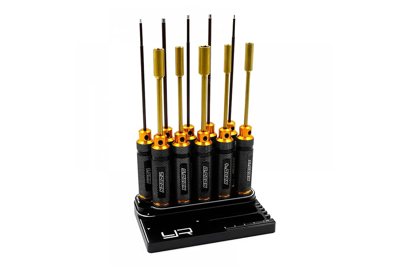 Yeah Racing Black/Gold Aluminium Hex & Lock Nut Drivers w/ Tool Stand