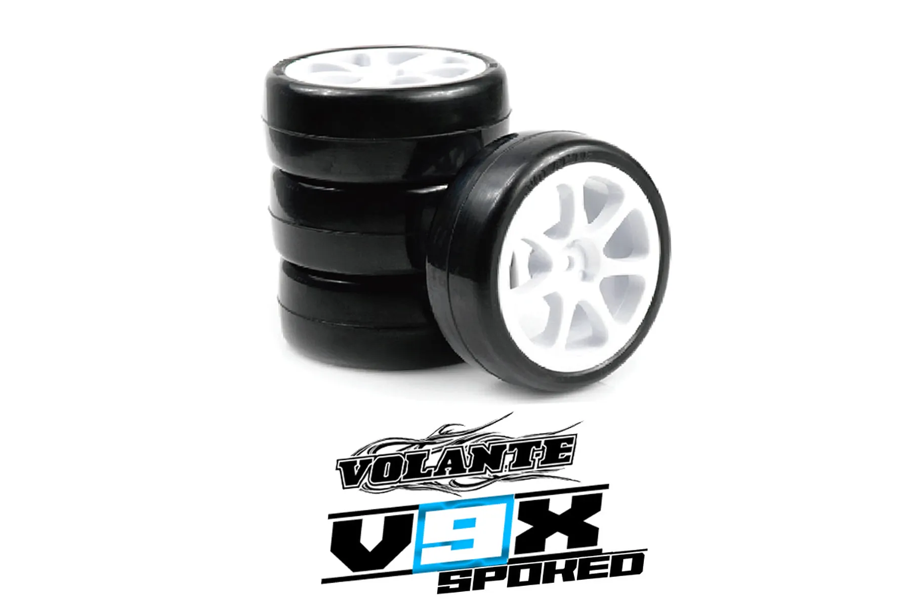 Volante 1/10 V9X Evolution 32R Premium Rubber Tyre on White Spoked Rims ...