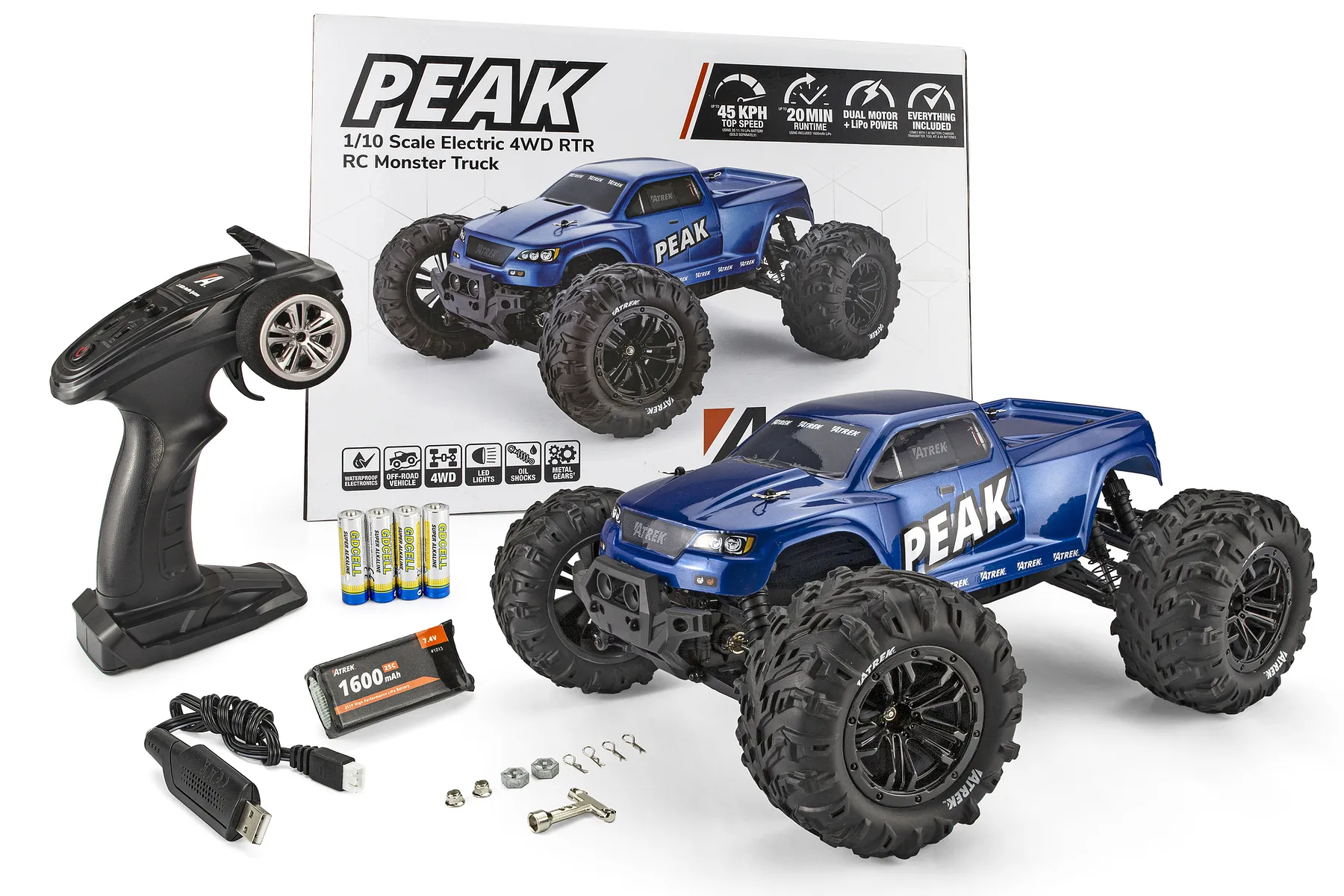 Atrek Peak Dual Motor Electric RC 4WD Monster Truck 1/10 Scale - RTR ...