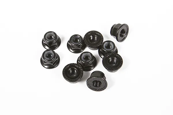 Axial 4mm Black Steel Flanged Serrated Nyloc Nuts 10Pcs